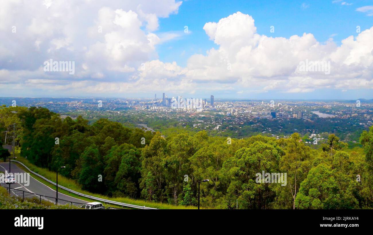 A panoramic view of Brisbane city and Moreton Bay, Queensland ...