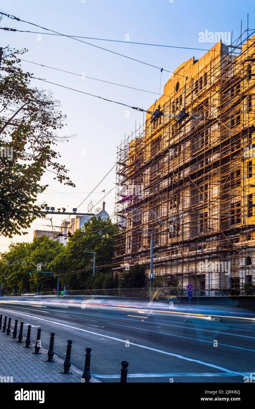 site scaffolding Apartment building under construction on a sunny day ...