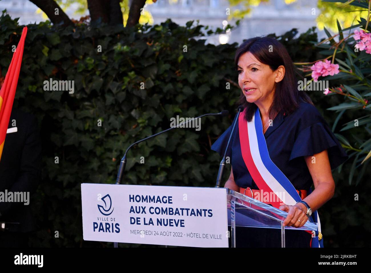 Mayor of Paris Anne Hidalgo delivers her speech at a ceremony honoring ...