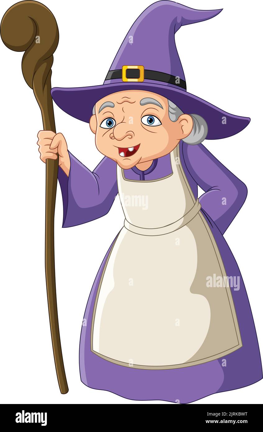 Cartoon old witch holding staff Stock Vector Image & Art - Alamy