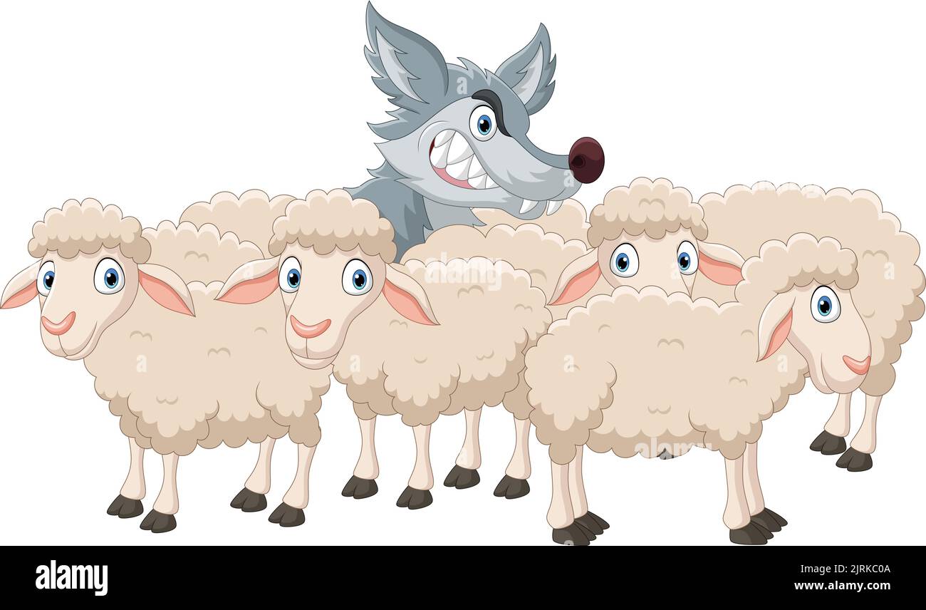 Cartoon Wolf With Sheep Flock Stock Vector Image And Art Alamy