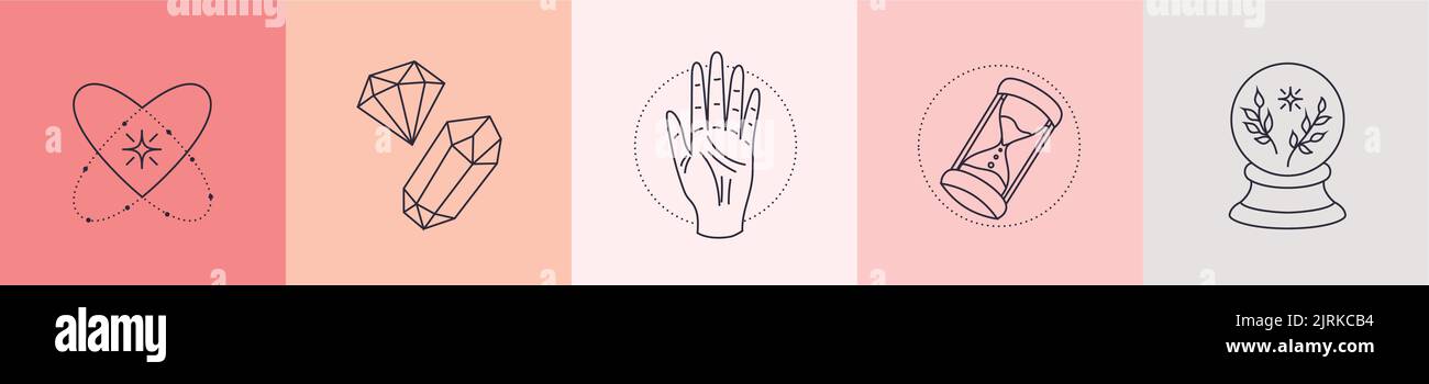 Esoteric elements collection. Magic icons minimalist symbols, Hand drawn linear vector ...