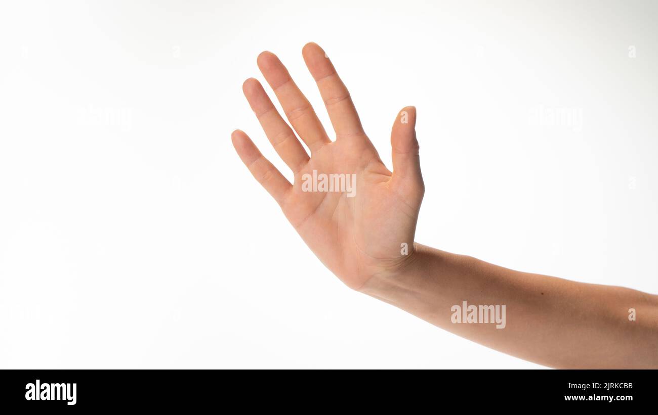 Female open palm gesture to give five or say hello. High quality photo ...
