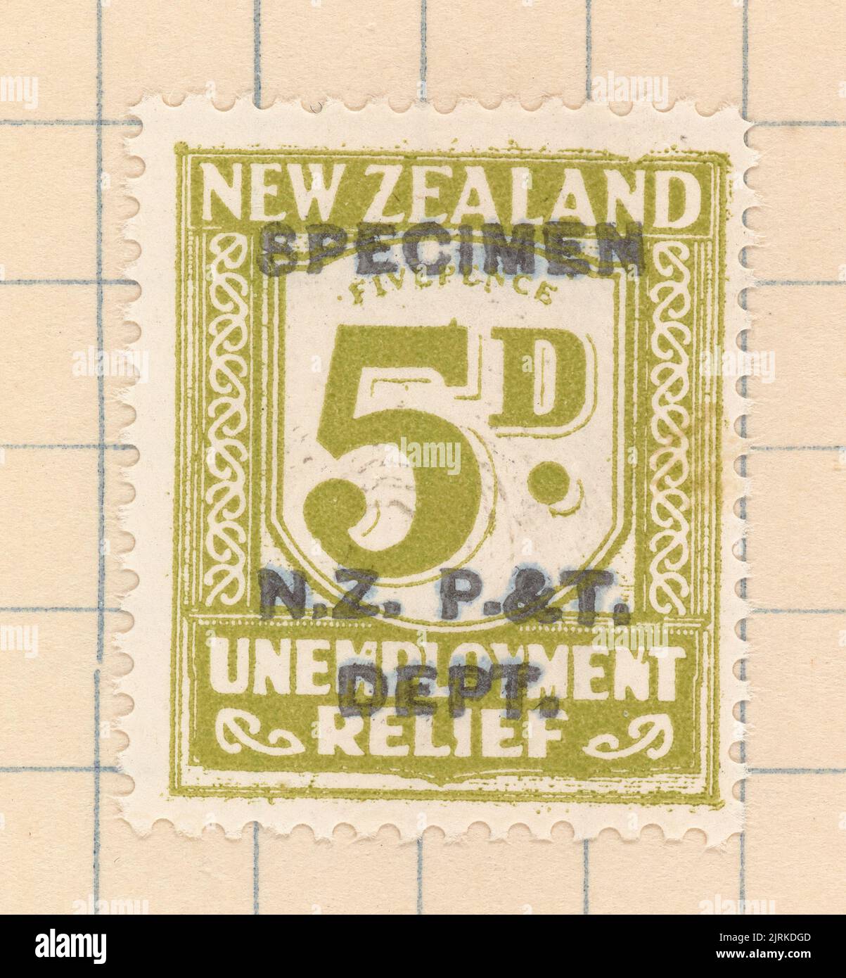 Five penny Unemployment Relief stamp overprinted 'Specimen', 1934 ...