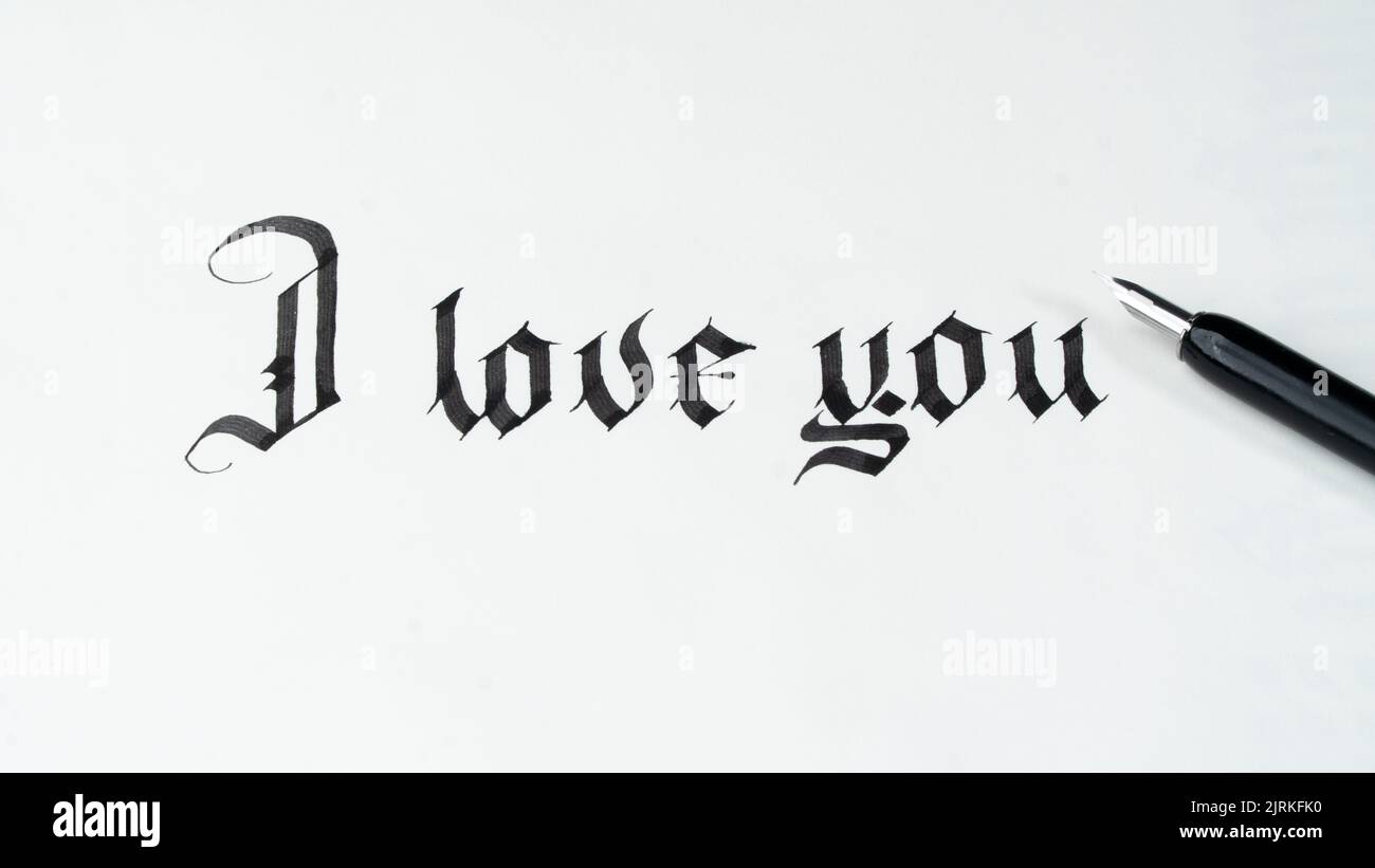 The inscription I love you calligraphy design with fountain pen white ...