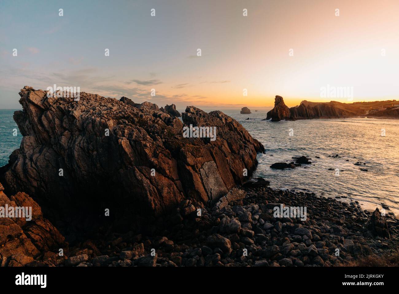 Magnificent views of the Somocuevas beach in Spain at sunset Stock ...