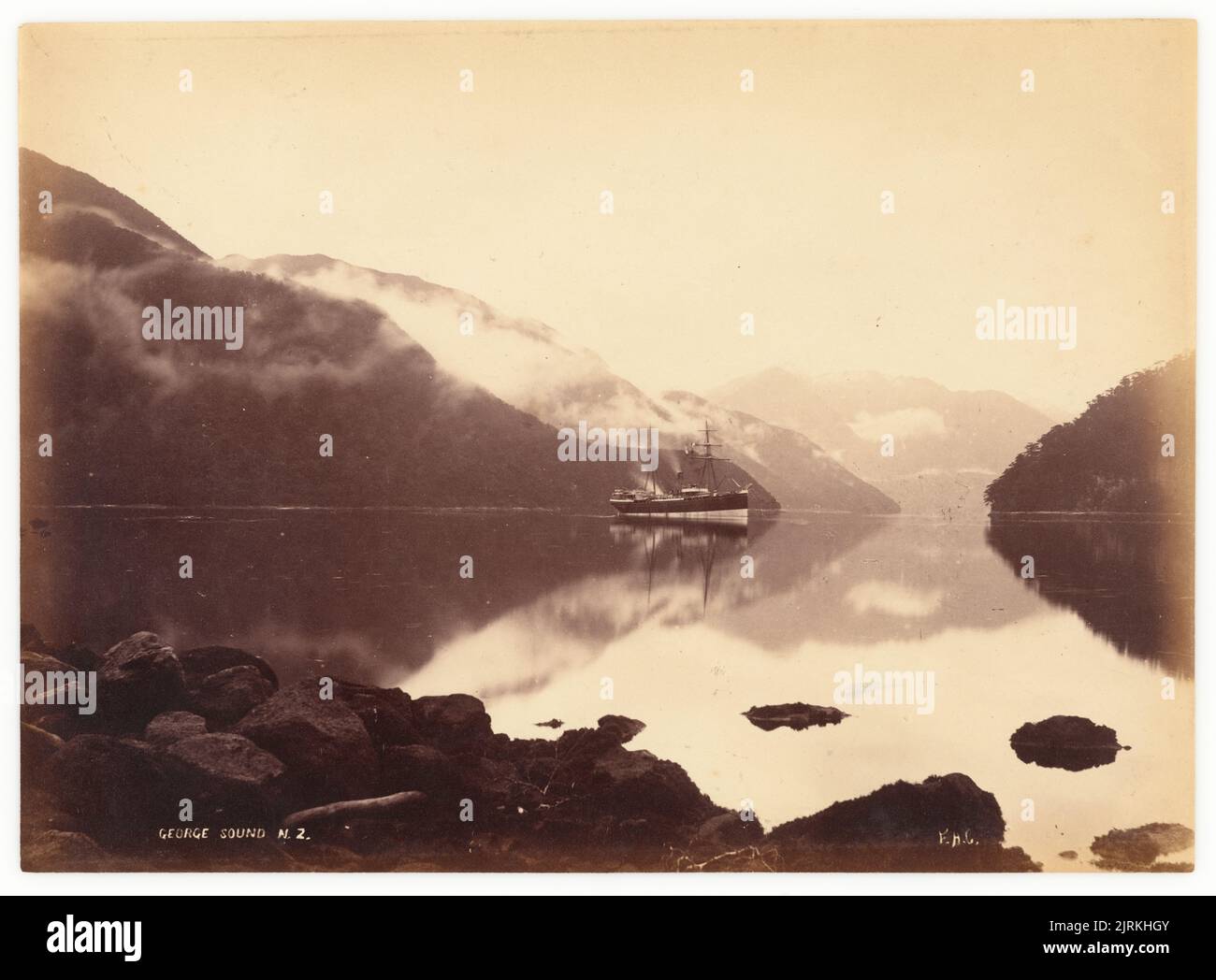 Ship on George Sound, 1890s, George Sound, by Frank Coxhead Stock Photo ...