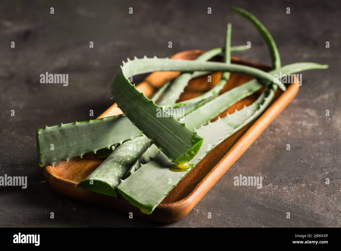 Aloe vera leaves on dark background Stock Photo - Alamy