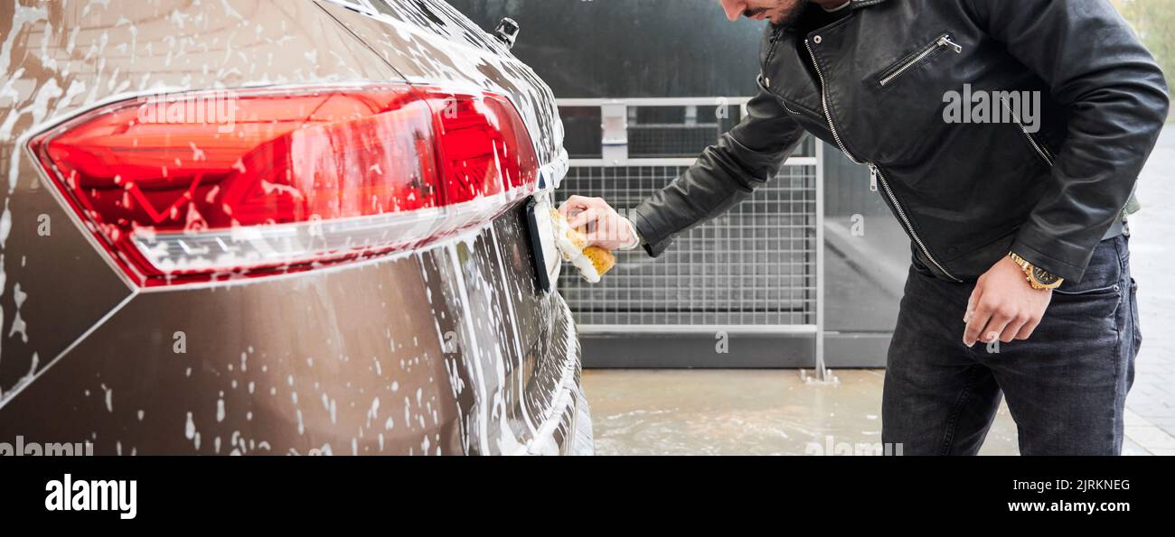 Man washing car close up hi-res stock photography and images - Alamy