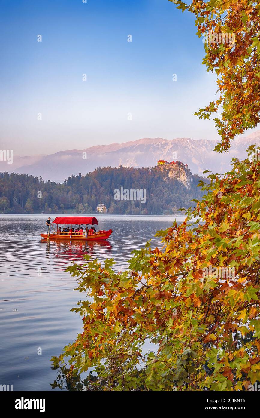 Gorgeous sunset view of popular tourist destination Bled lake. Dramatic ...