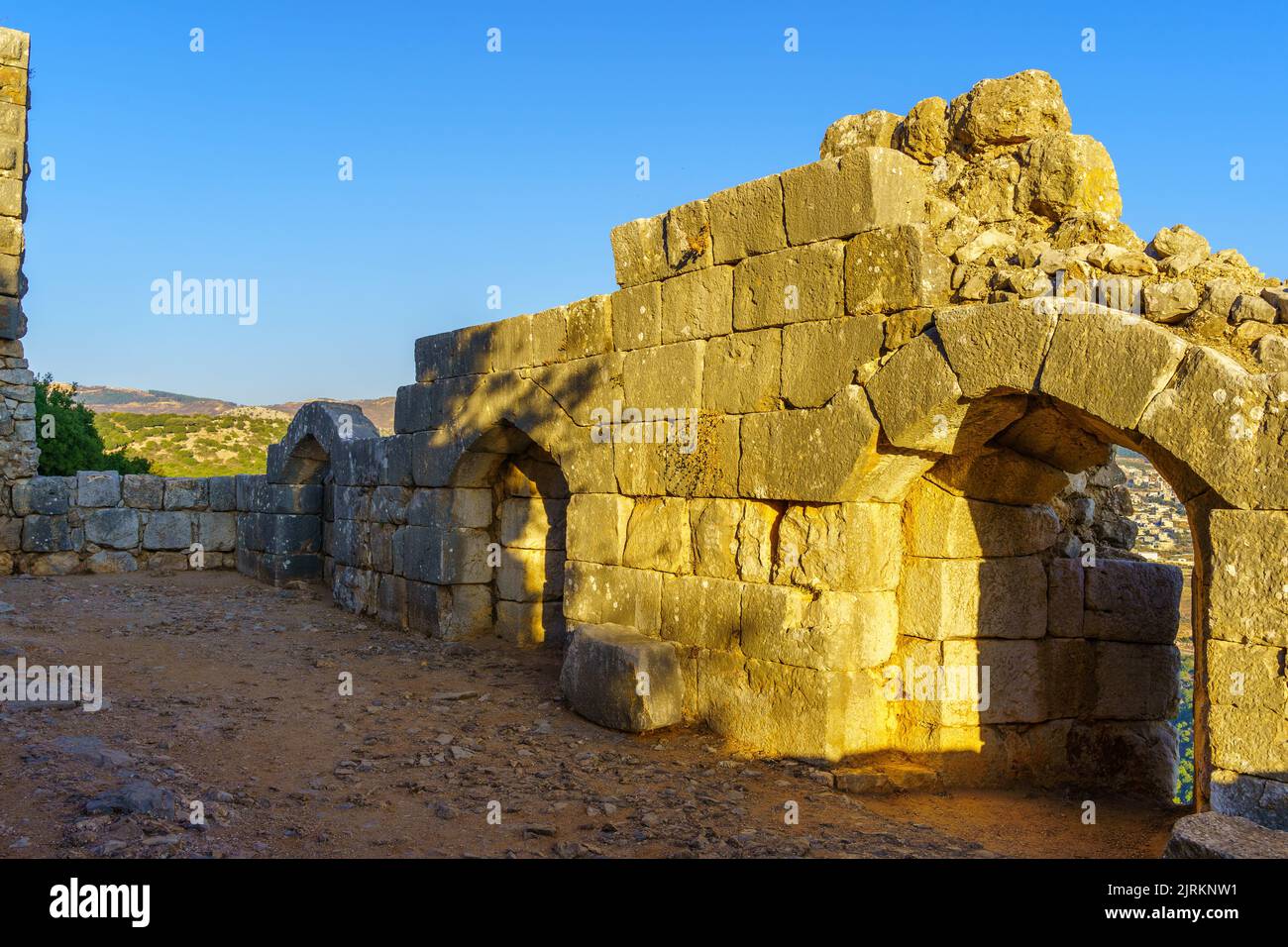 View of a guard tower in the medieval Nimrod fortress, the Golan ...