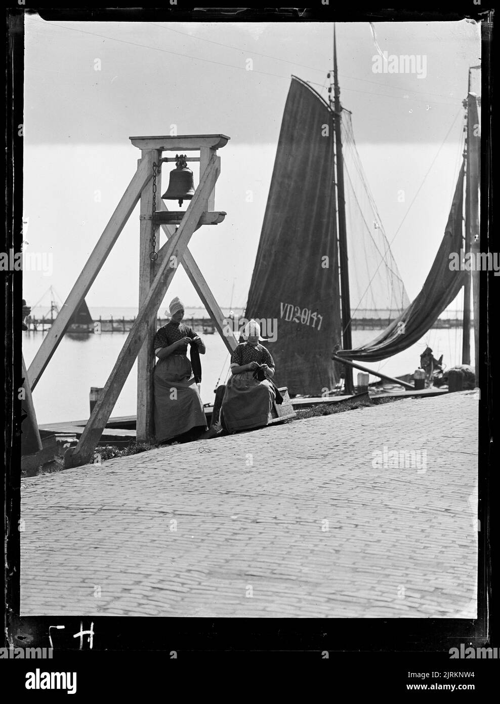 Two young women on waterfront, the Netherlands, 1906-1917, Netherlands, by George Crombie Stock ...