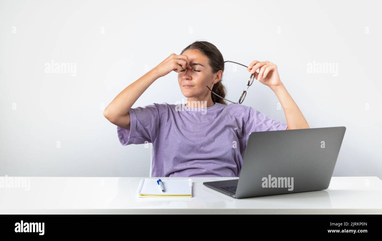The student is tired of learning, needs a break for rest Stock Photo ...