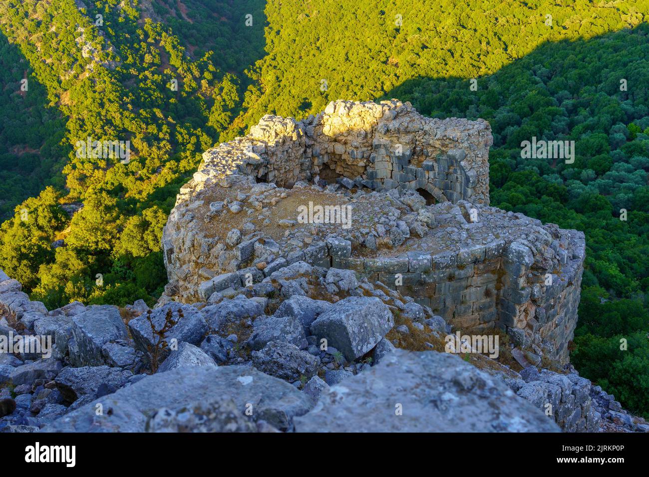 View of a guard tower in the medieval Nimrod fortress, the Golan ...