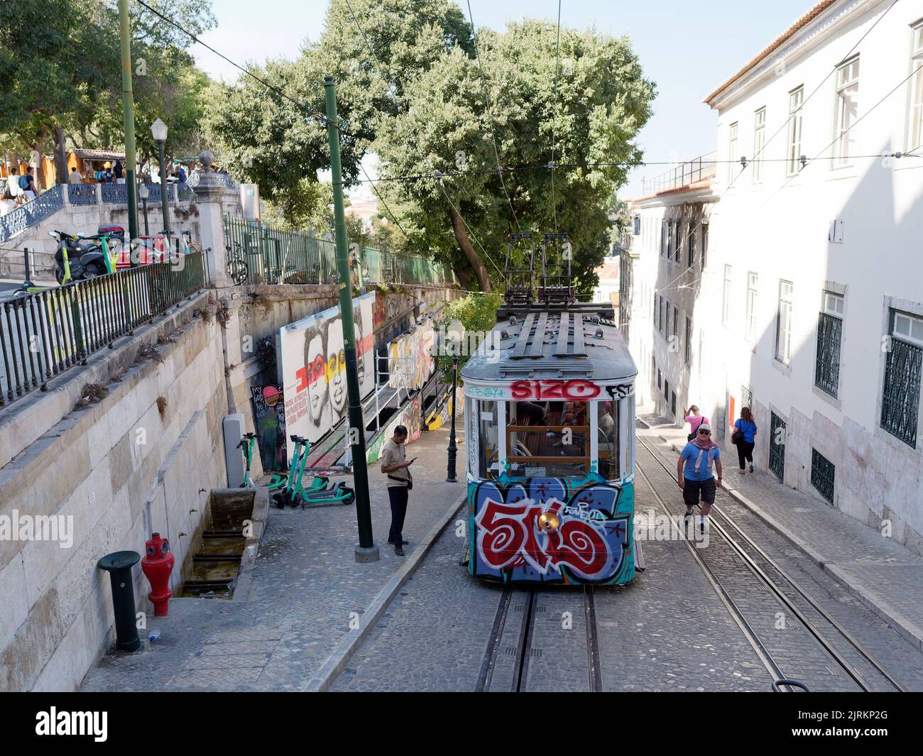 Tram aka Streetcar aka Trolley in Lisbon, Portugal on a summers evening ...