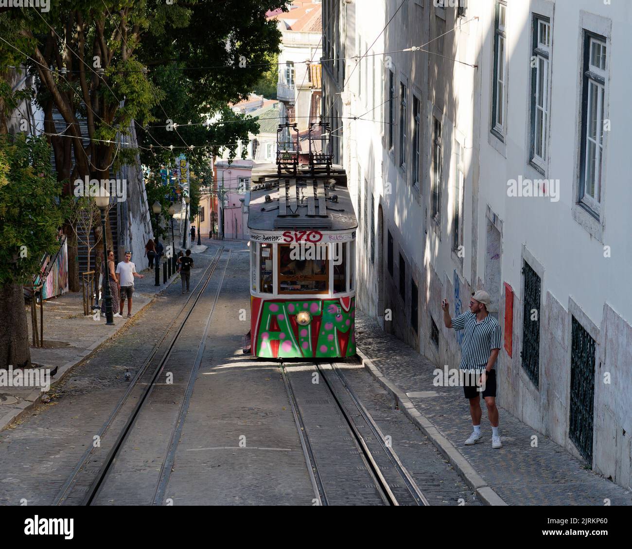Tram aka Streetcar aka Trolley in Lisbon, Portugal on a summers evening ...