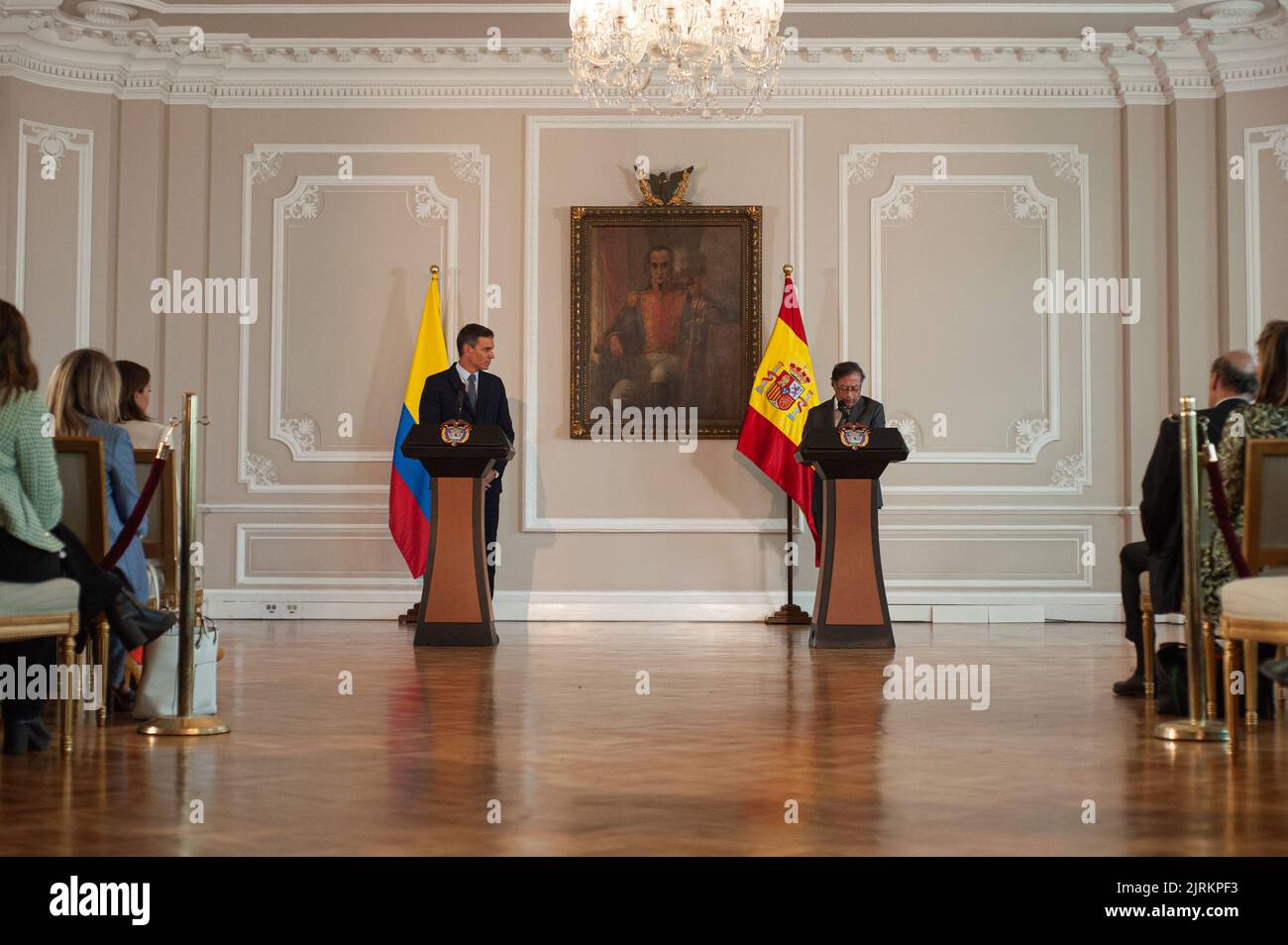 Spain's government president Pedro Sanchez (Left) and Colombia's ...