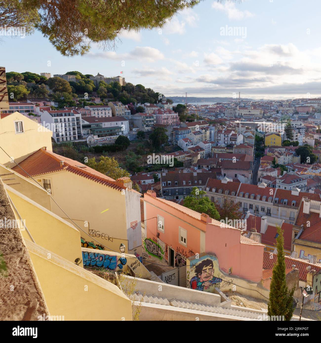 View from Miradouro da Graca (Graca Viewpoint) over the city of Lisbon ...