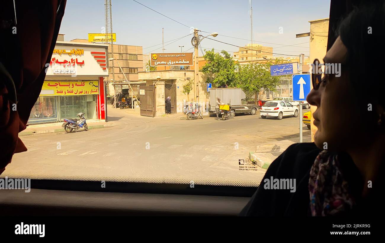 Tehran, Iran - 28th may, 2022: tourist in bus passenger point of view ...