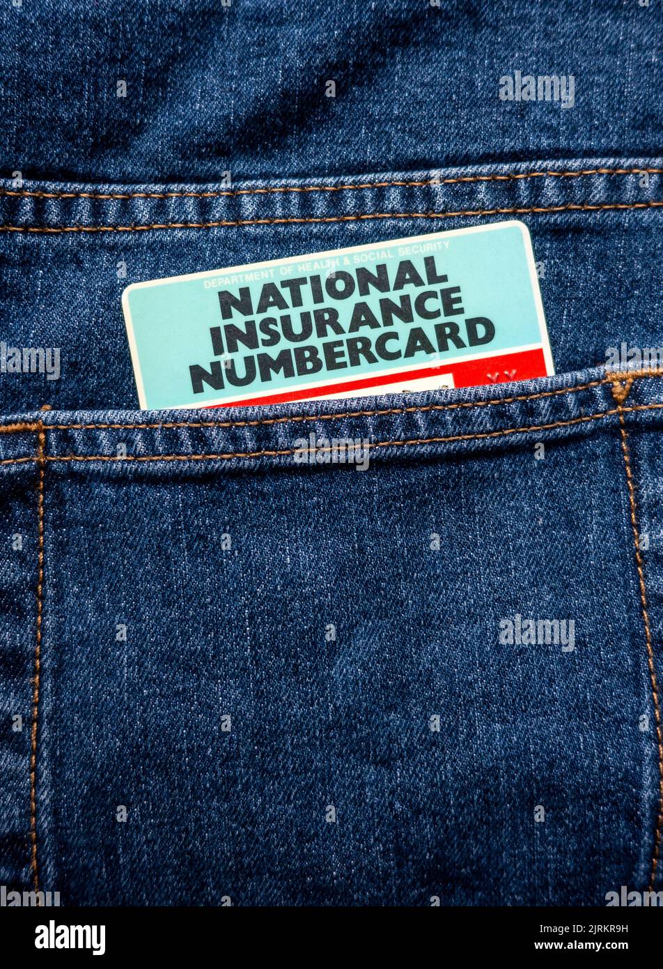 National insurance numbercard displayed in jean pocket Stock Photo - Alamy