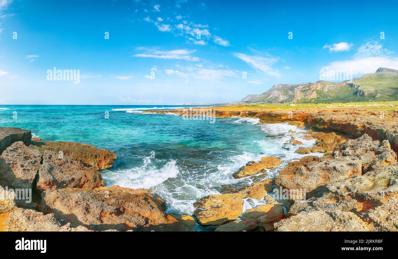 Picturesque seascape of Isolidda Beach near San Vito cape. Popular ...