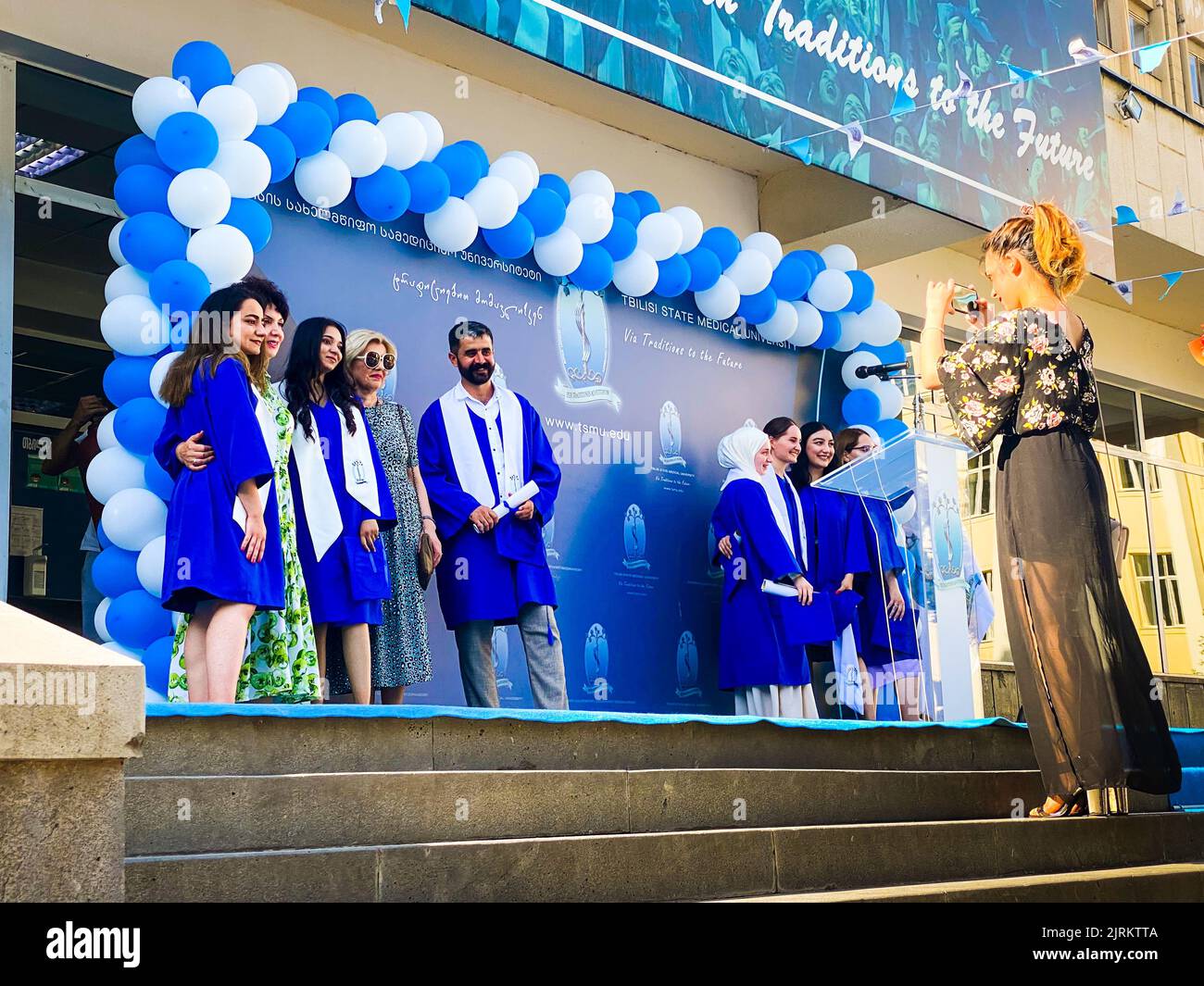 Tbilisi, Georgia - 14th july, 2022: Graduated take photo together class ...