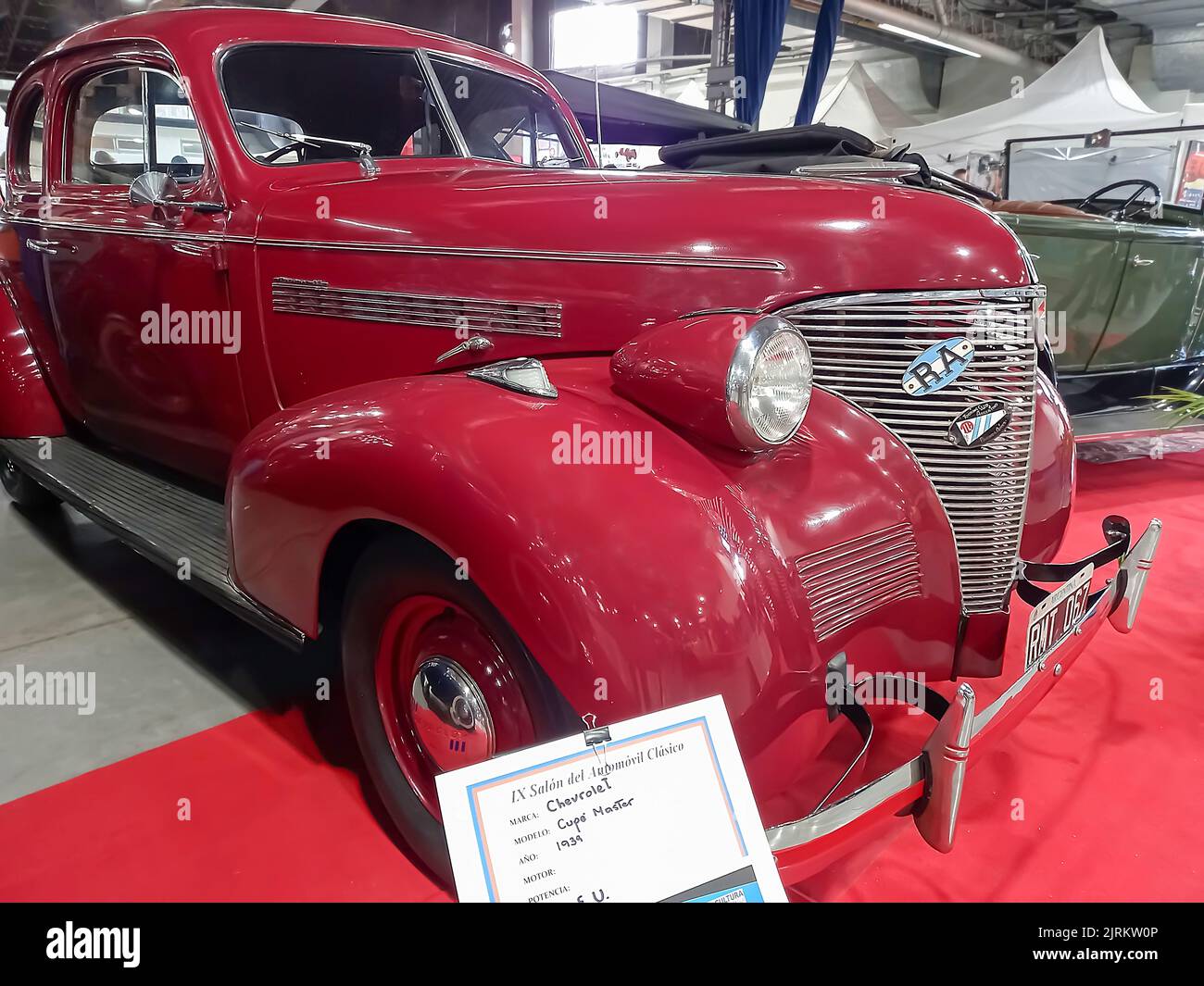 Old red 1939 Chevrolet Chevy Master coupe by GM on a red carpet ...