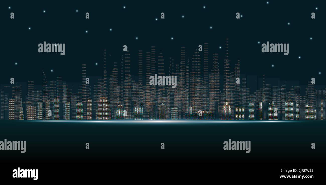 Virtual city with transparent buildings and lights vector illustration ...