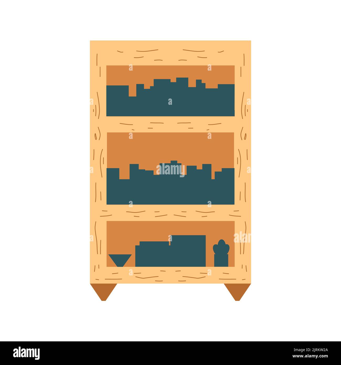 Interior cupboard with books in cartoon flat style. Vector illustration ...