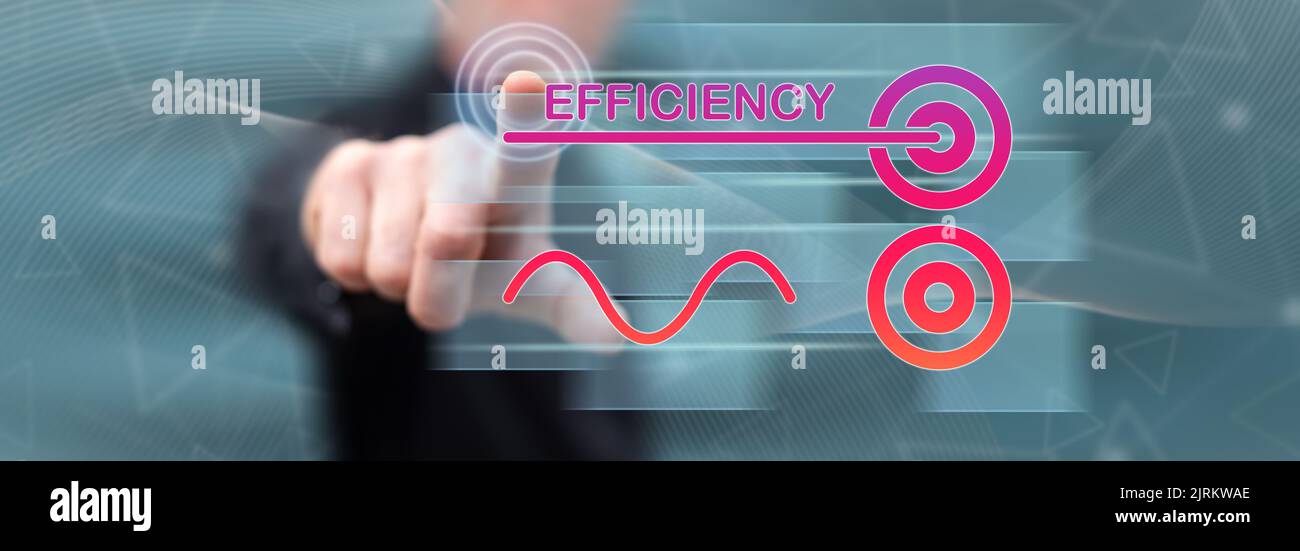 Man touching an efficiency concept on a touch screen with his finger ...