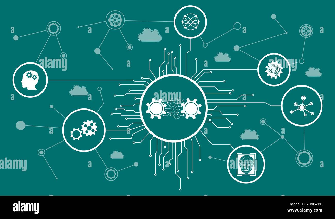 Concept of machine learning with connected icons Stock Photo - Alamy