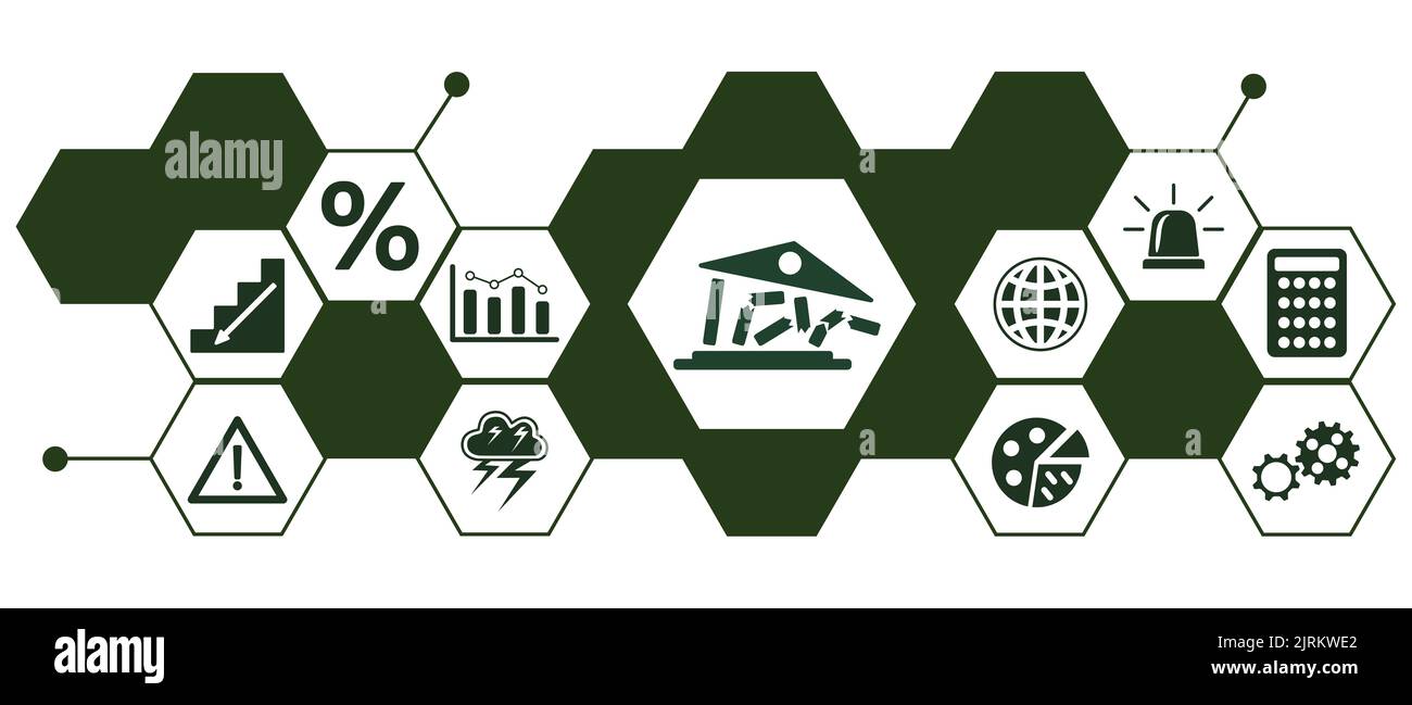 Concept of economic collapse with connected icons Stock Photo - Alamy