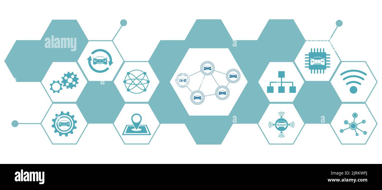 Concept of connected cars with connected icons Stock Photo - Alamy