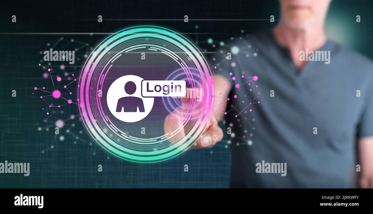 Man touching a login concept on a touch screen with his finger Stock ...