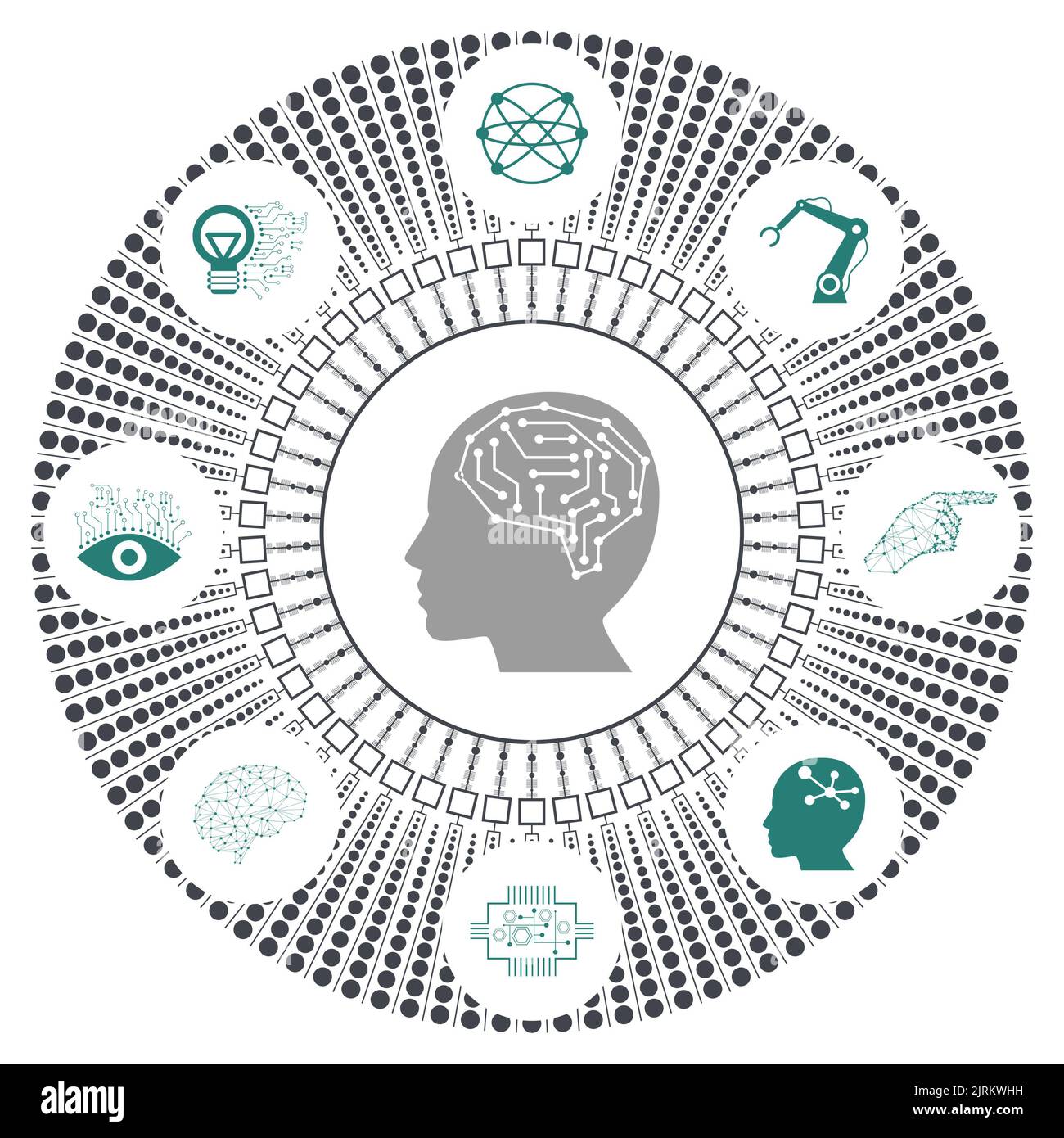 Concept of artificial intelligence with connected icons Stock Photo - Alamy