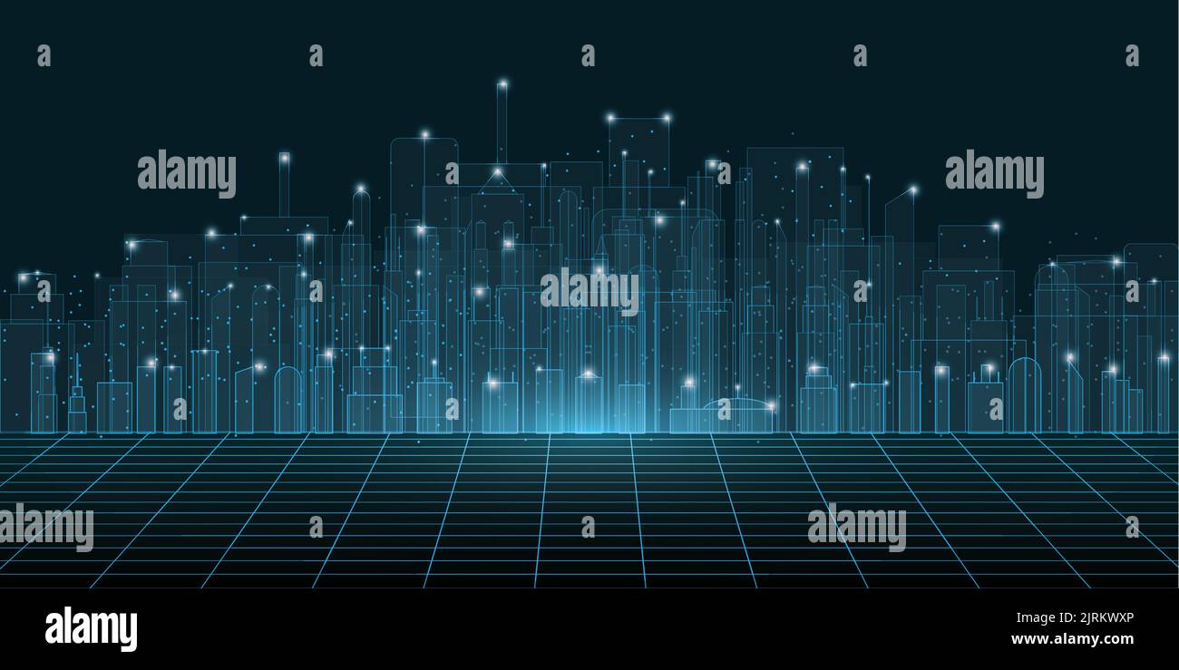 Virtual city with transparent buildings and lights vector illustration ...