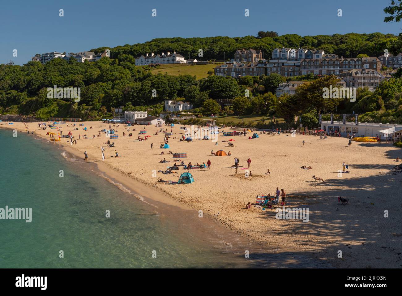 St Ives, Cornwall, England, UK. 2022. Overview of the sandy beach at ...