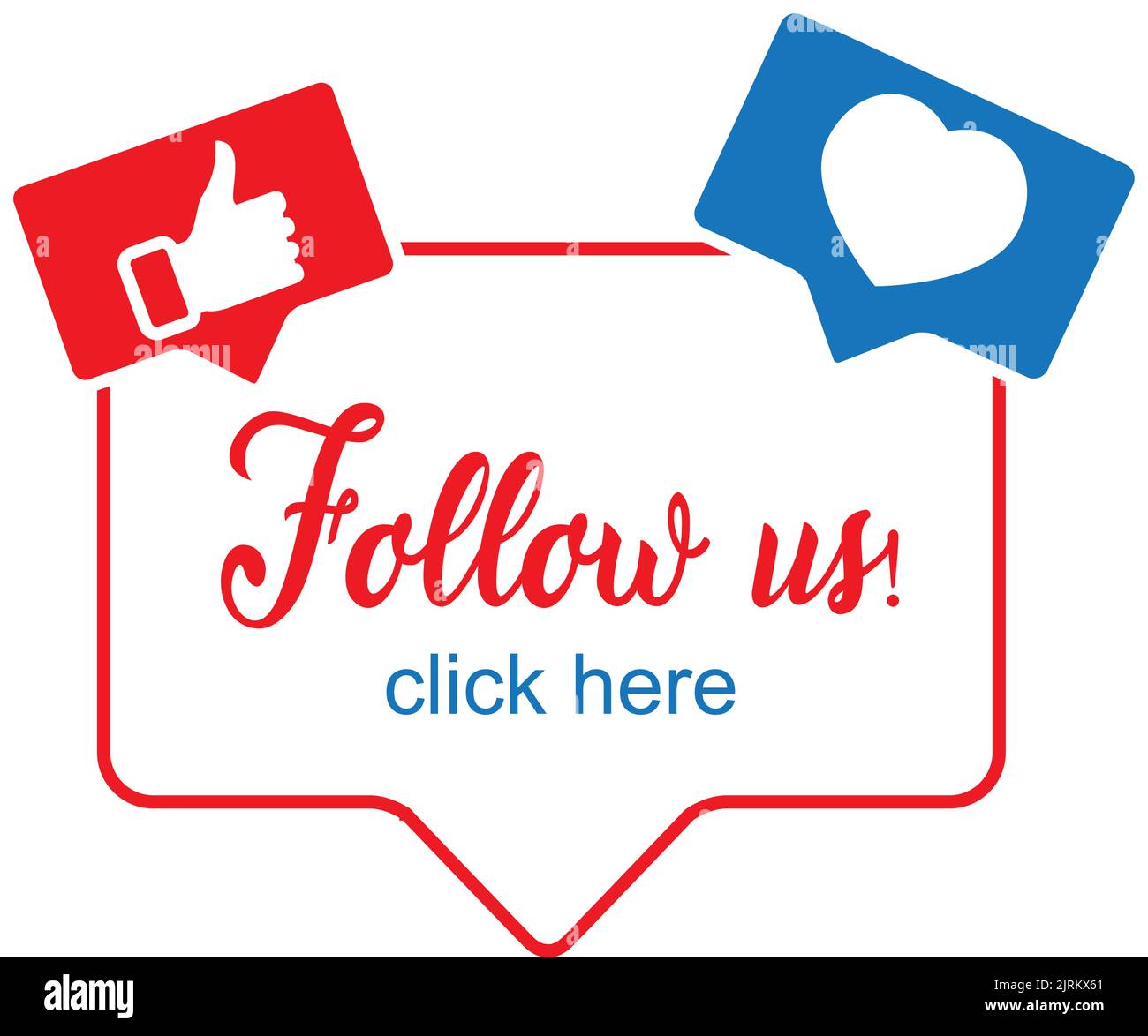 A Follow Us social media icon sign with thumb up and heart reactions ...