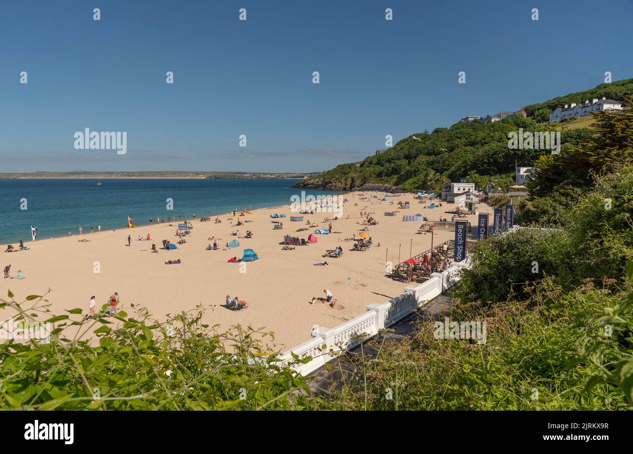 St Ives, Cornwall, England, UK. 2022. Overview of the sandy beach at ...