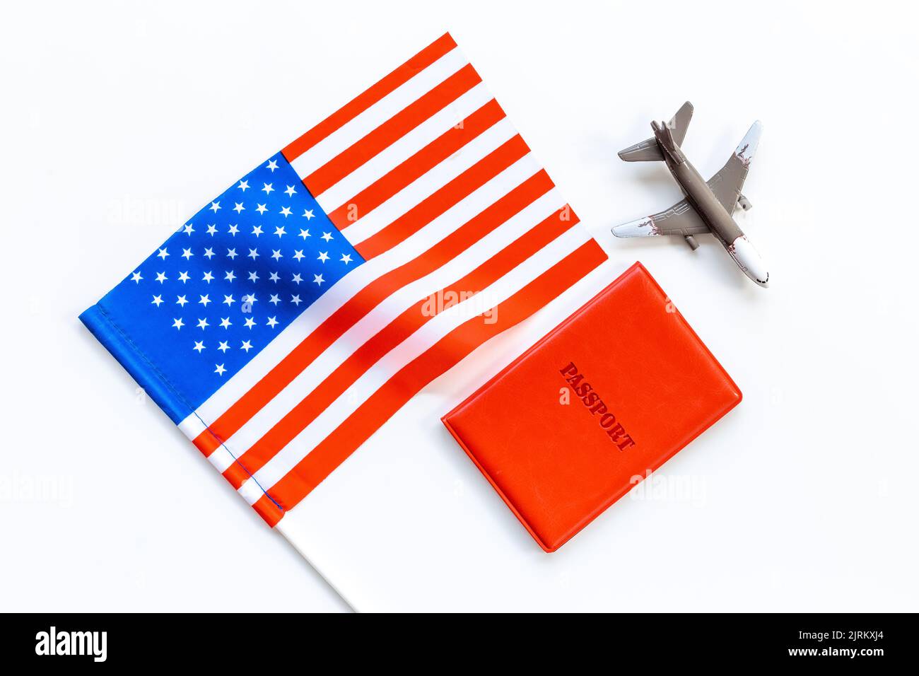 Flag of USA with passport. Travel visa and citizenship concept Stock ...
