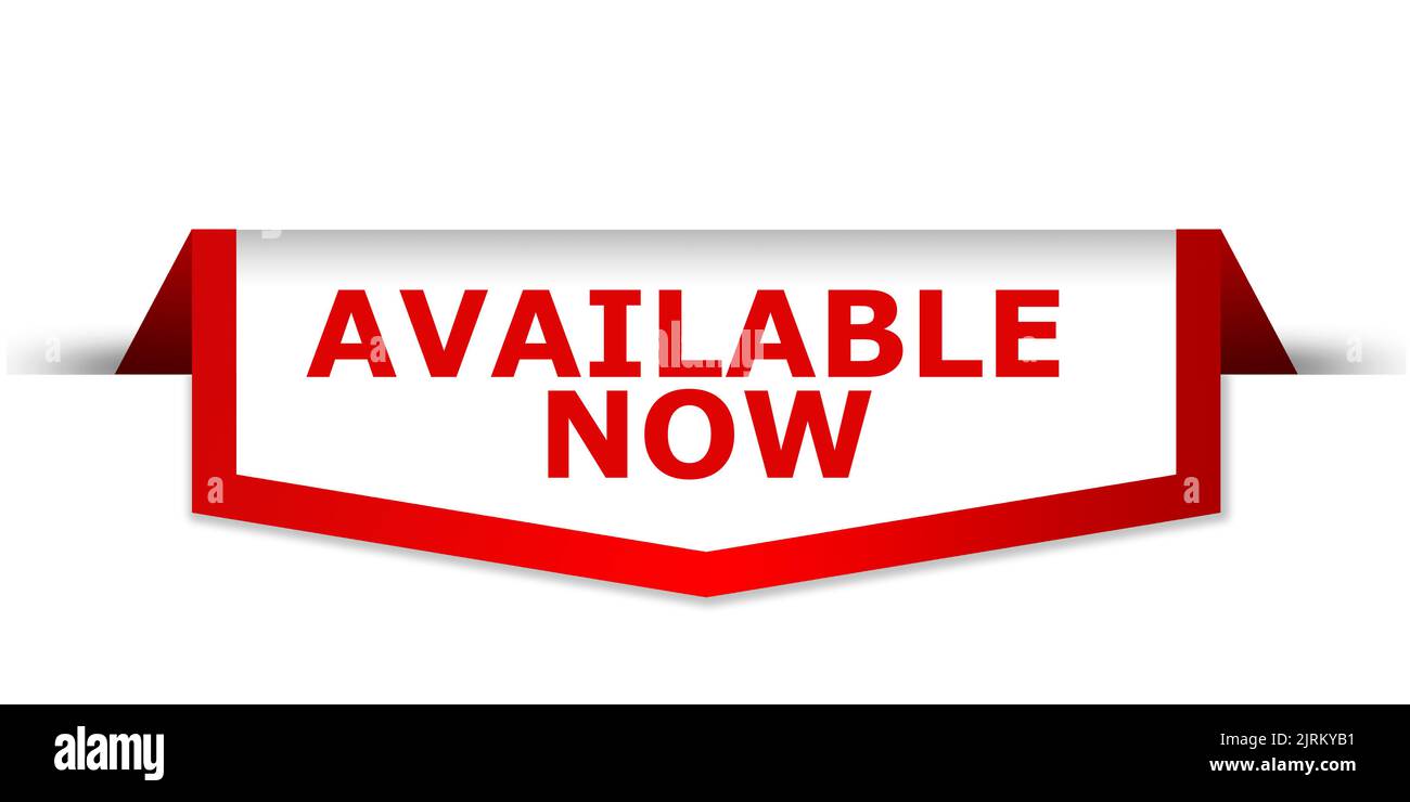 Available now word on banner isolated, 3d rendering Stock Photo - Alamy