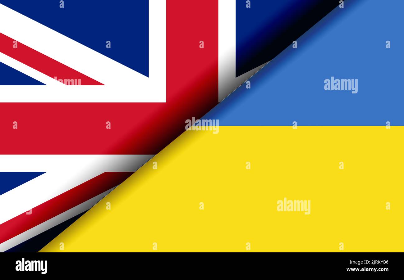 Flags of Britain and Ukraine divided diagonally. 3D rendering Stock ...