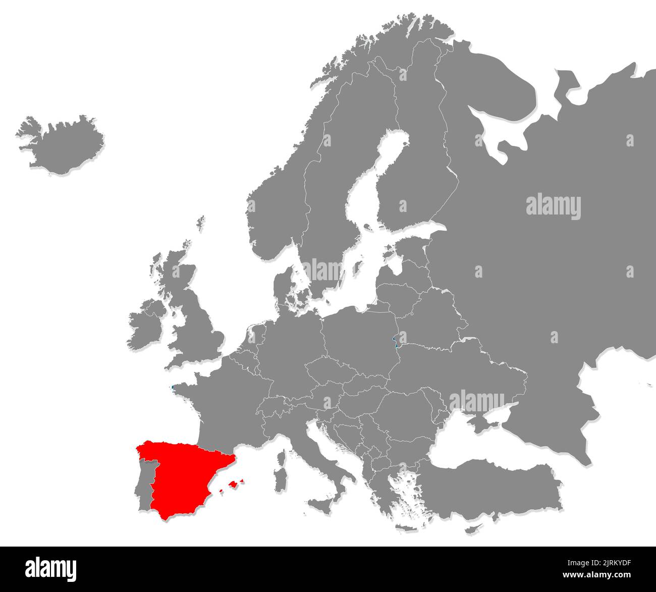 Map of Spain highligted with red in Europe map. 3d rendering Stock ...