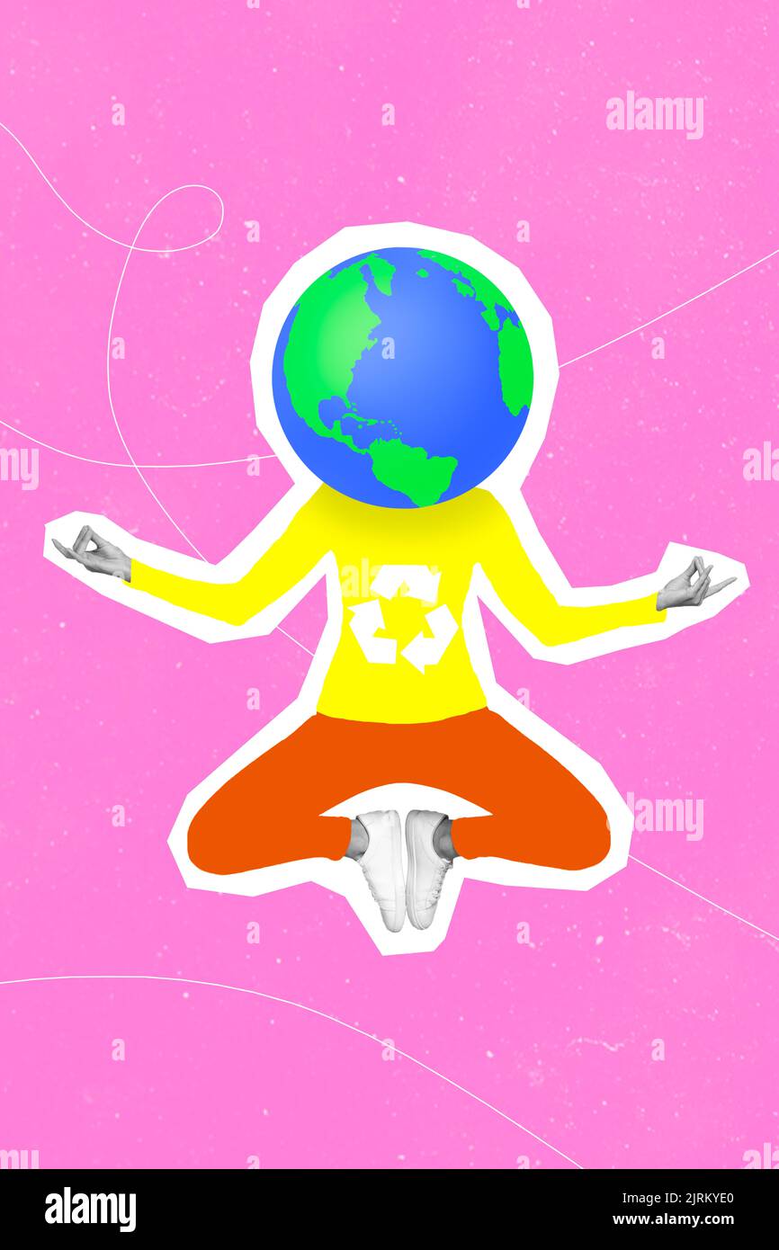 Vertical composite collage portrait of flying levitate person earth ...