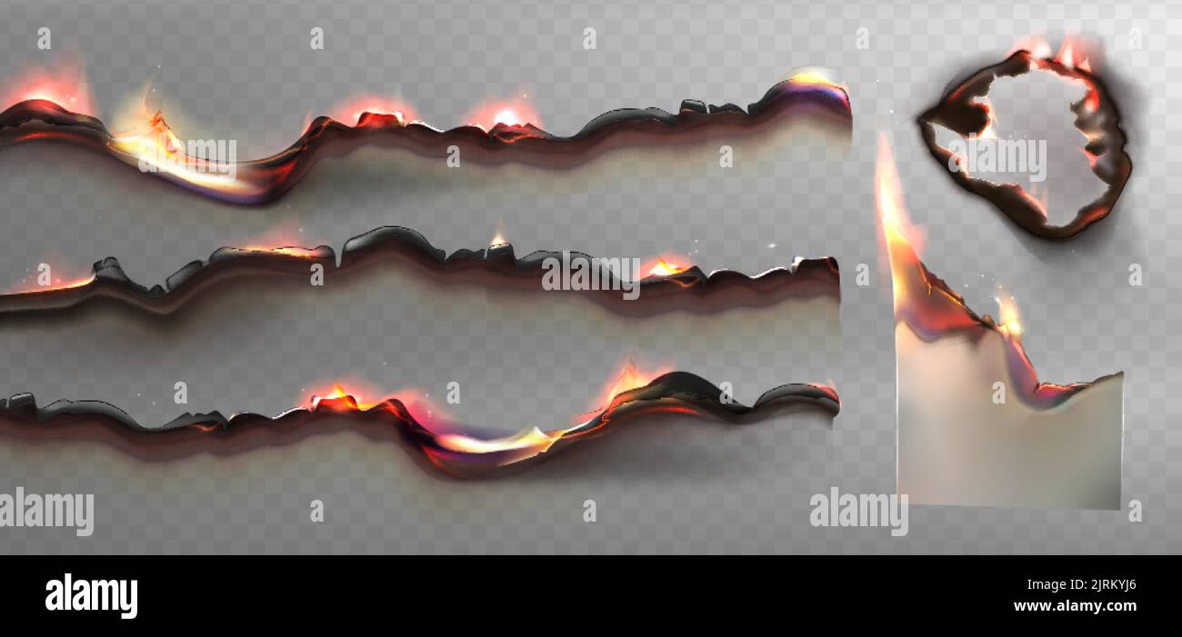Realistic burn paper borders and holes. Charred pages with burnt uneven ...
