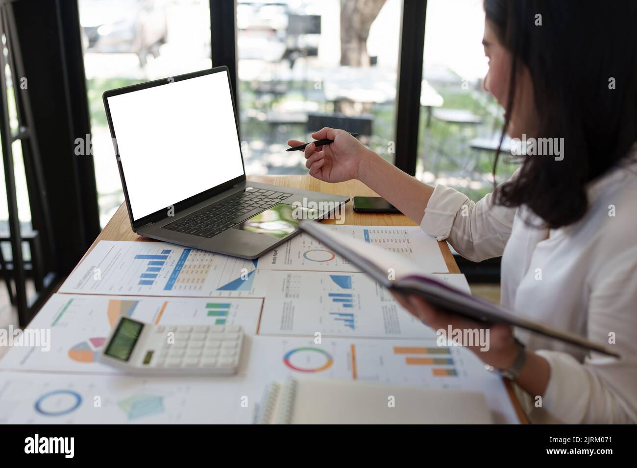 Business person or Accountant laptop with empty screen at office Stock ...