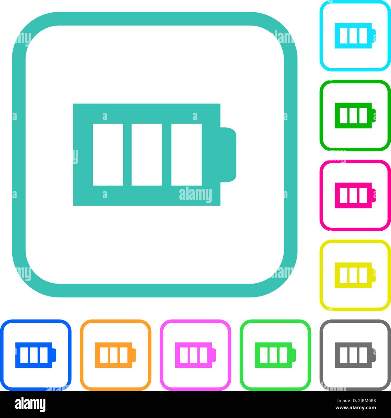 Full battery with three load units alternate vivid colored flat icons ...