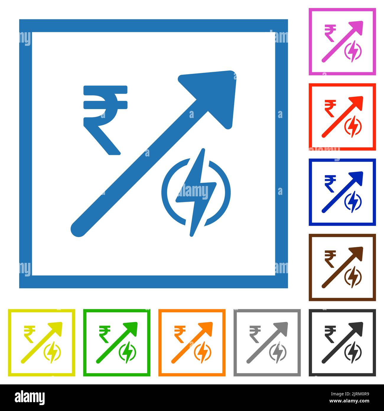 Rising electricity energy Indian Rupee prices flat color icons in ...