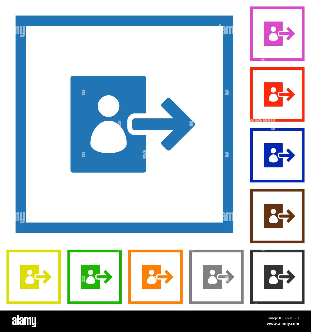 User logout solid flat color icons in square frames on white background ...