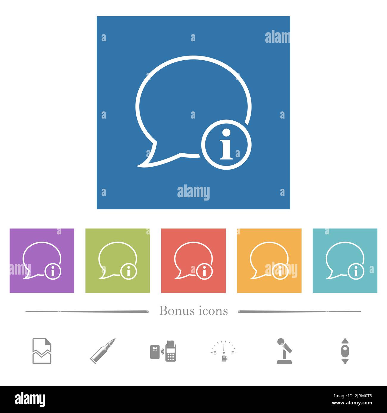 Message info outline flat white icons in square backgrounds. 6 bonus ...
